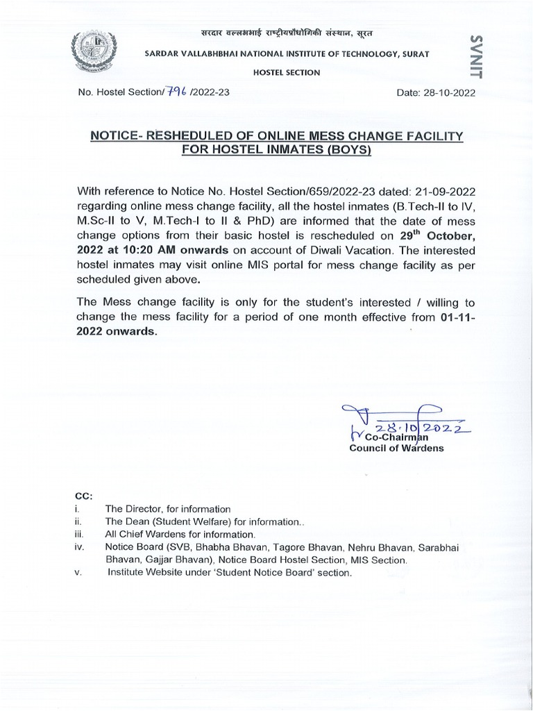 Mess Change Notice October-2022 | PDF