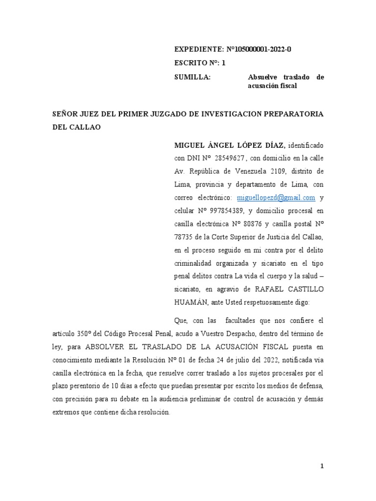 Escrito Absolviendo Acusacion Fiscal | PDF Escrito Absolviendo Acusacion Fiscal | PDF