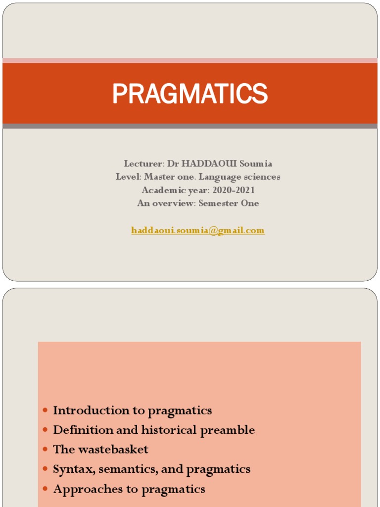 Haddaoui Pragmatics Overview | PDF | Linguistics | Grammar