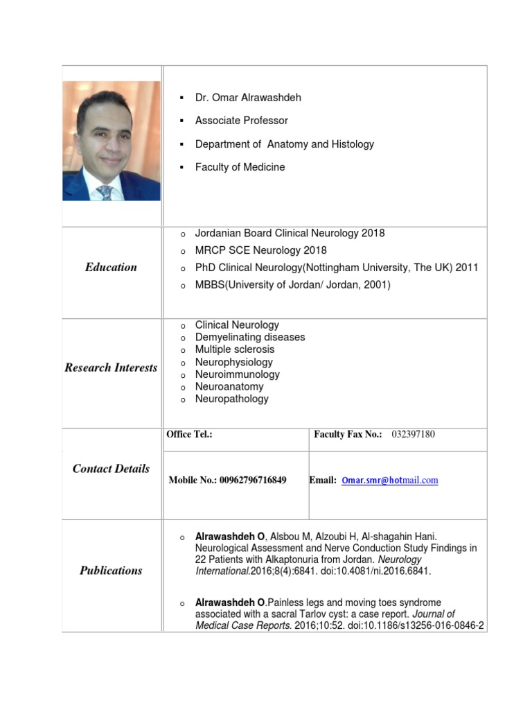 CV.dr.Omar Rawashdeh | PDF | Neurology | Multiple Sclerosis