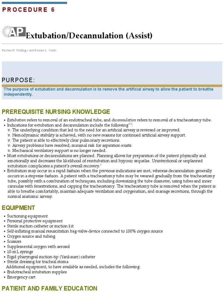 Guidelines for Assisting with Extubation and Decannulation: A Focus on ...