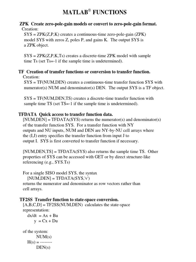 MATLAB Functions | PDF | Computer Engineering | Algorithms MATLAB Functions | PDF | Computer Engineering | Algorithms