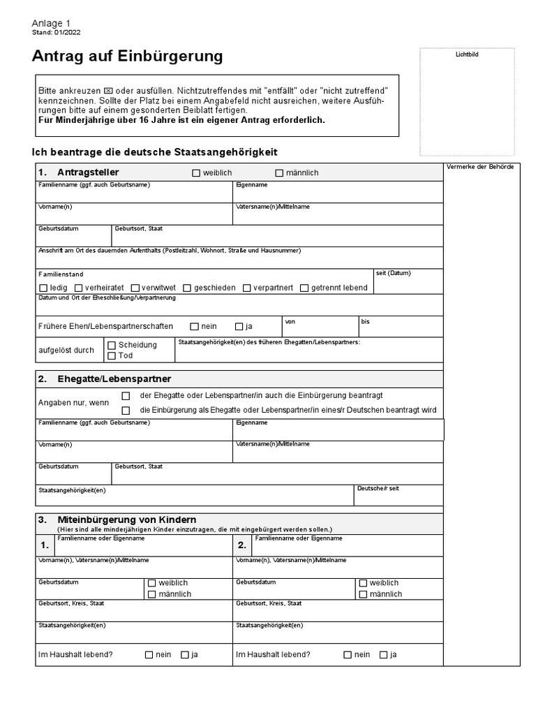 Anlage 01-Einbuergerungsantrag | PDF