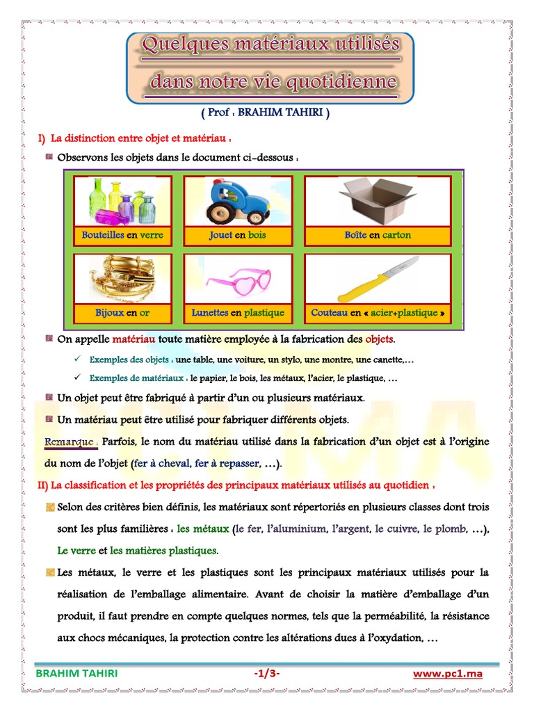 Matériaux du quotidien et leurs propriétés | PDF | Métaux | Science des ...