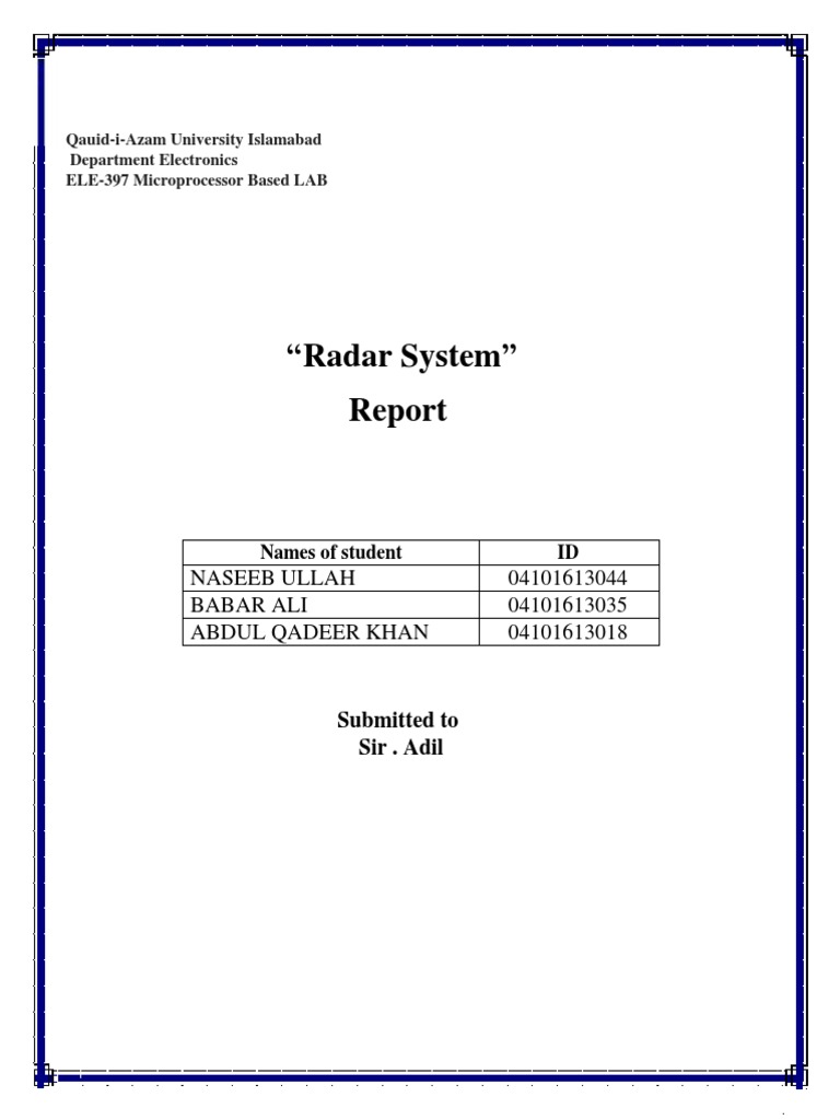 Radar System Report | PDF | Arduino | Computer Engineering