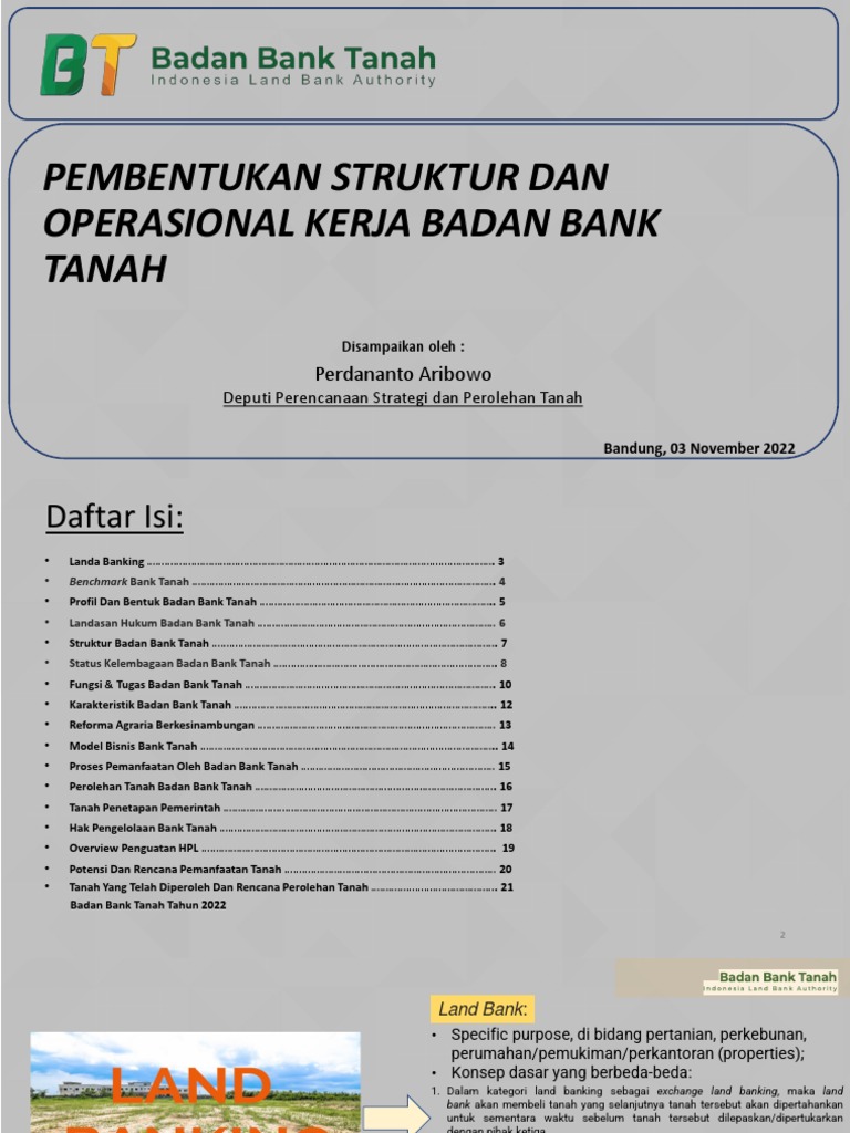 Bahan Sosialisasi Bank Tanah UUCK Pak Ari Bandung (Edit RM) | PDF
