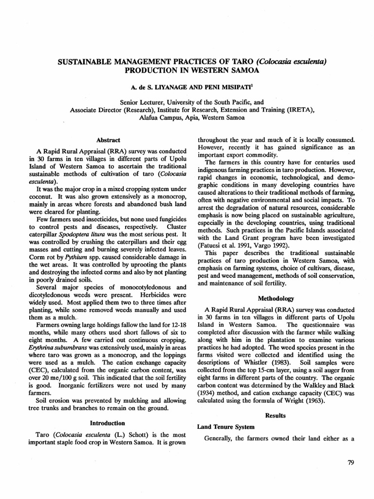 Taro Production Practices in Samoa | PDF | Crop Rotation | Soil