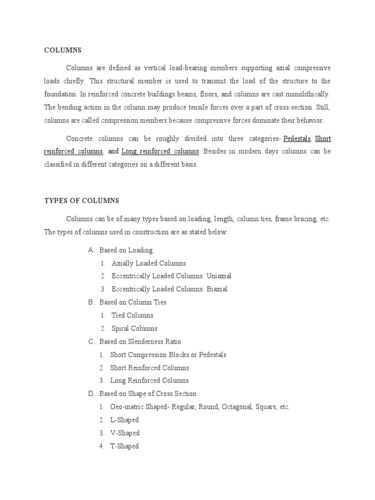 Types of Column | PDF | Column | Concrete