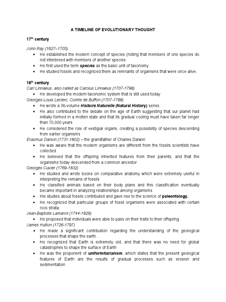 A Timeline of Evolutionary Thought | PDF | Evolution | Charles Darwin