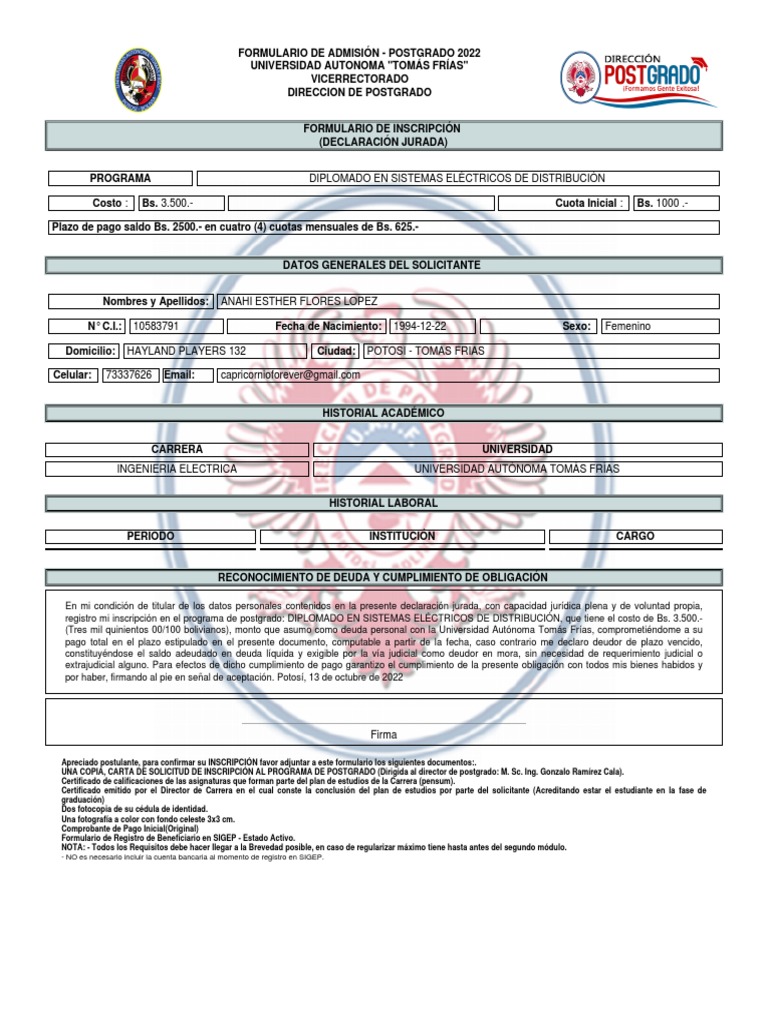 Formulario Inscripcion | PDF