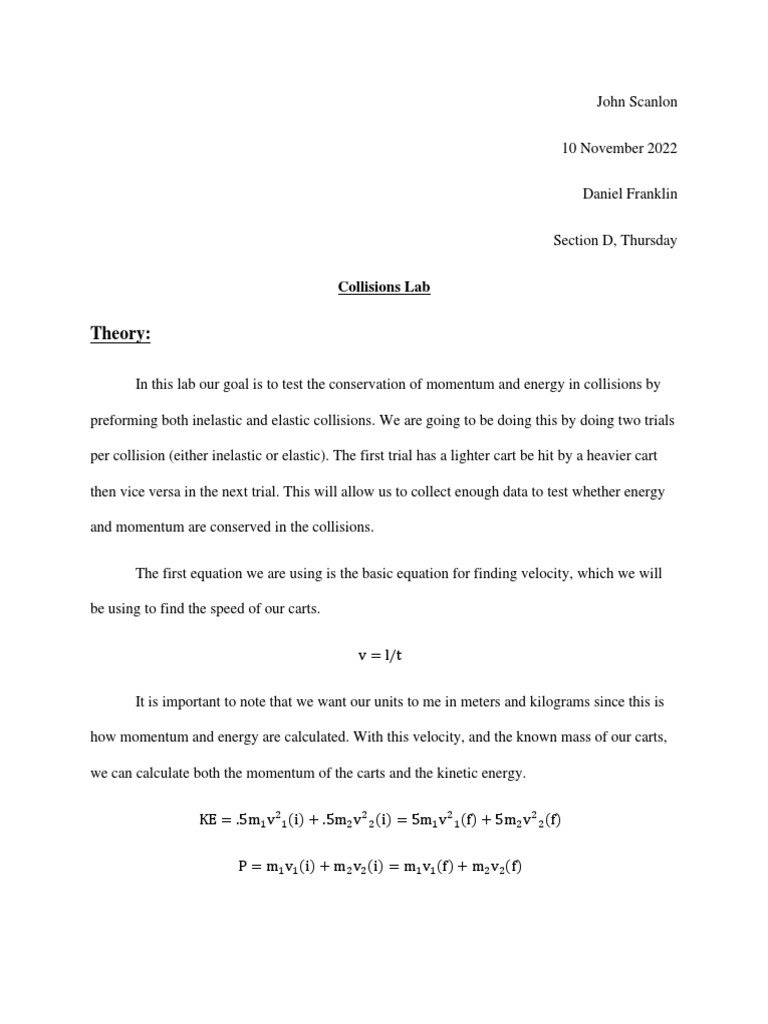 Collisions Physics Lab | PDF | Science & Mathematics