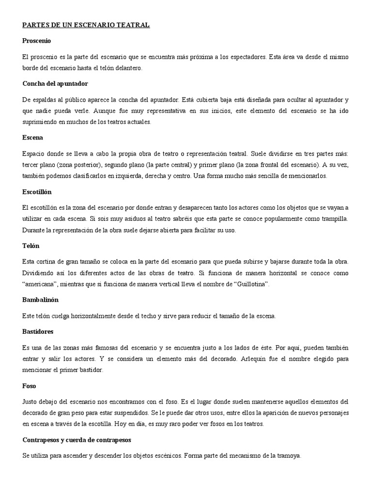 Partes del Escenario Teatral | PDF | Teatro | Las artes escénicas