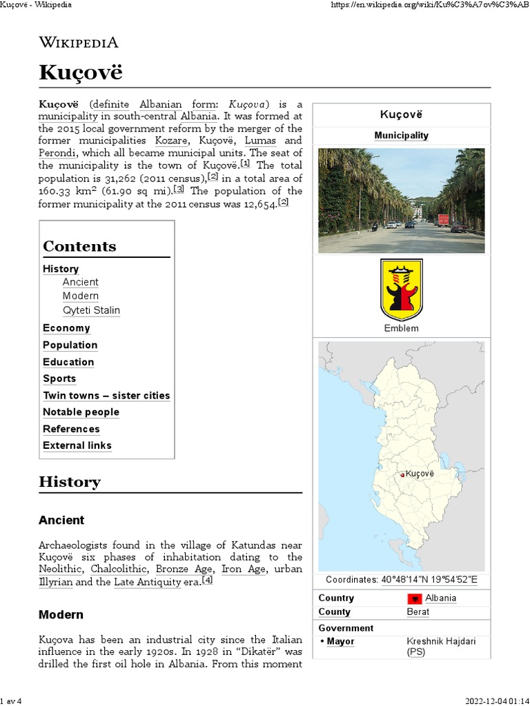 Kuçovë - Wikipedia | PDF