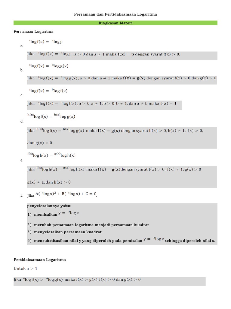 Persamaan Dan Pertidaksamaan Logaritma | PDF
