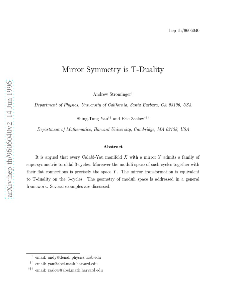 Mirror Symmetry Is T-Duality | PDF | String Theory | Differential Form