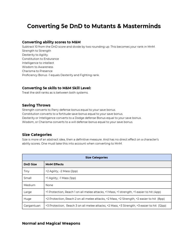 DnD to Mutants & Masterminds Guide | PDF