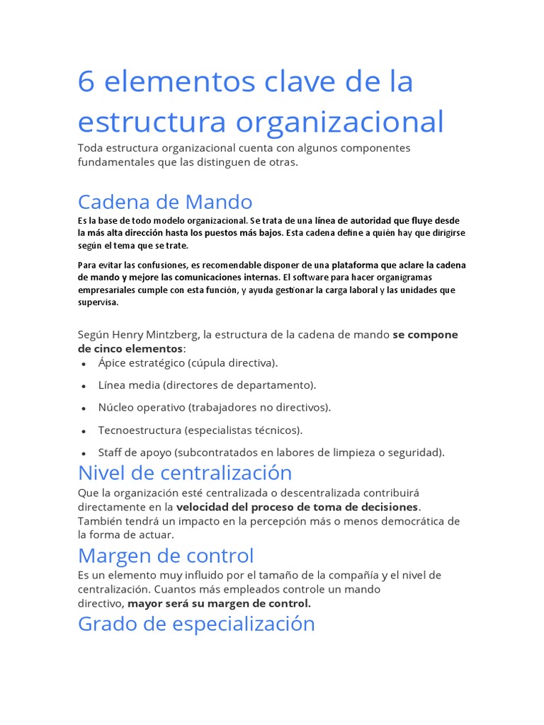 6 Elementos Clave de La Estructura Organizacional | PDF | Business ...