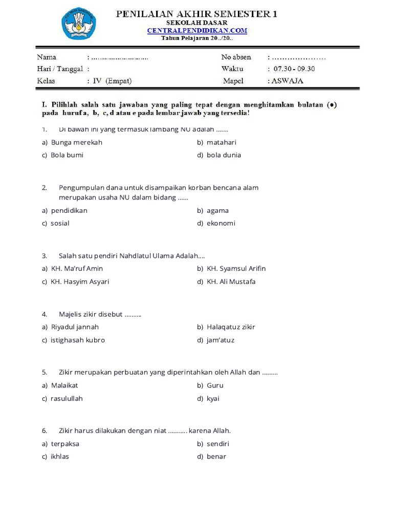 PAS Aswaja Kelas 4 SD | PDF
