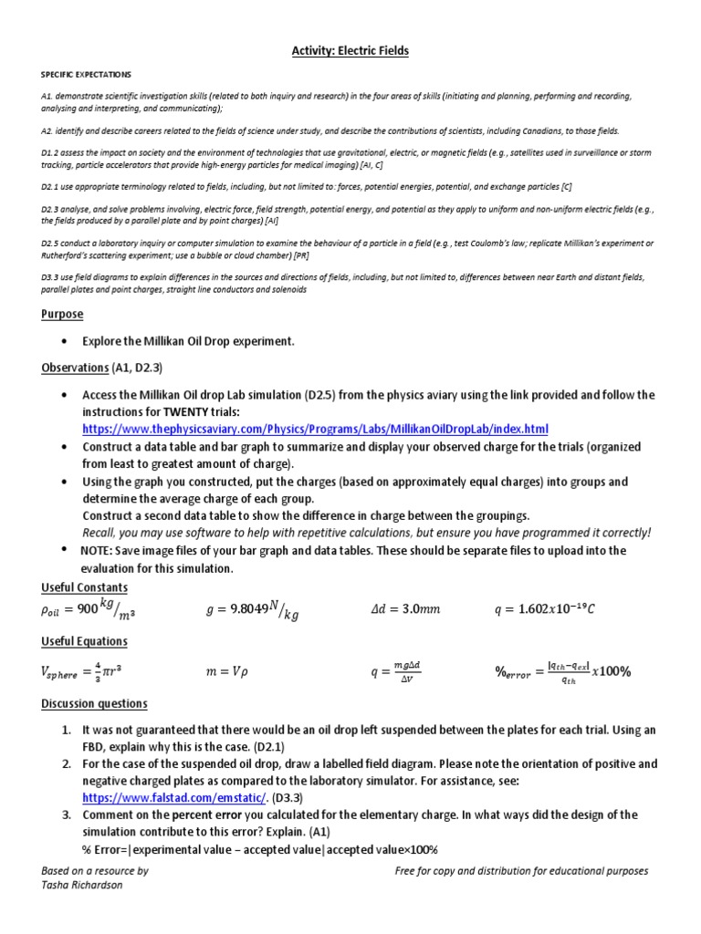 Millikan Lab | PDF | Electric Field | Experiment