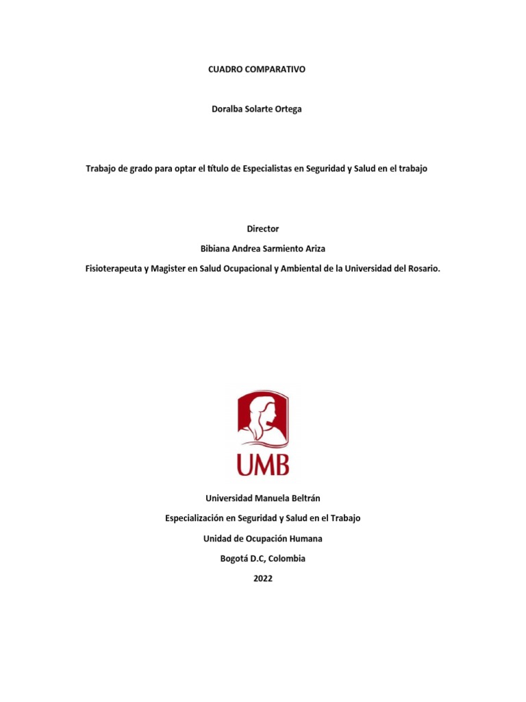 Cuadro comparativo de modelos y directrices de Seguridad y Salud en el Trabajo | PDF ...
