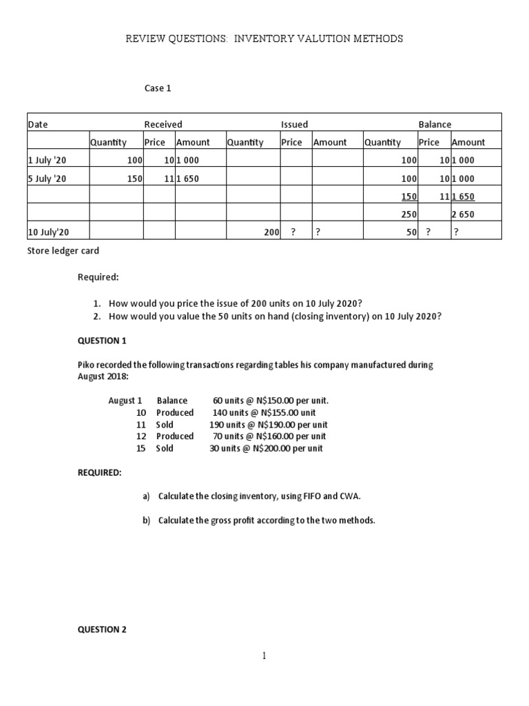 Inventory Valuation - Review Questions (2022) | PDF | Valuation ...