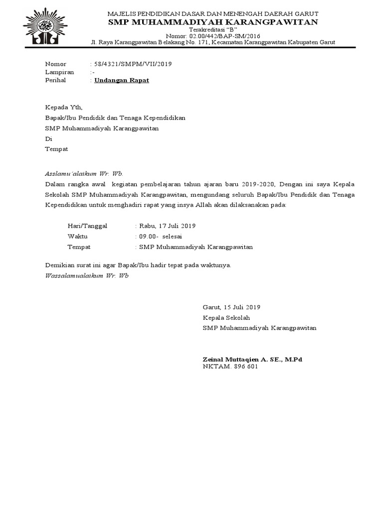 Surat Undangan Rapat Guru | PDF