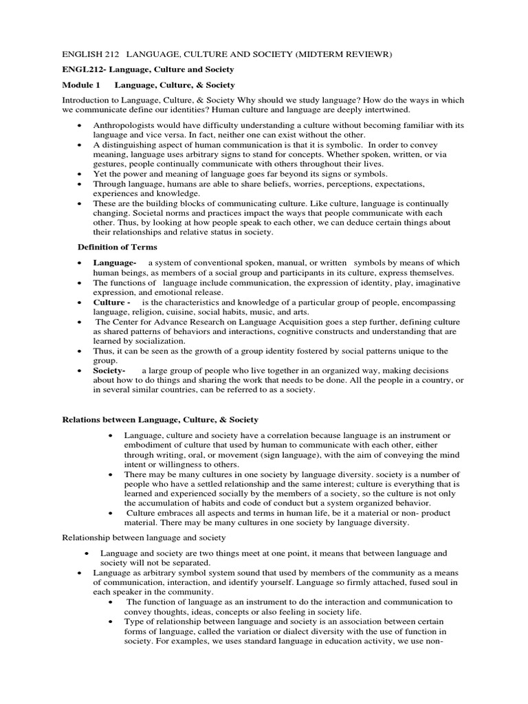 Language, Culture, and Society Overview | PDF | Language Acquisition ...