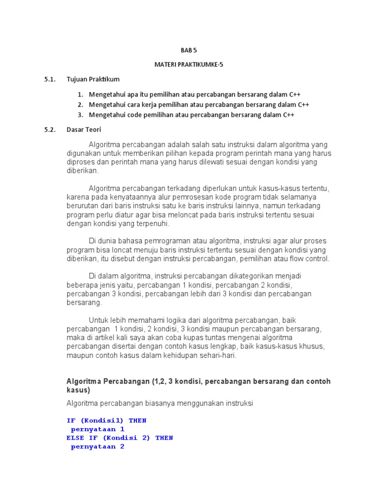 Algoritma Percabangan C++ | PDF
