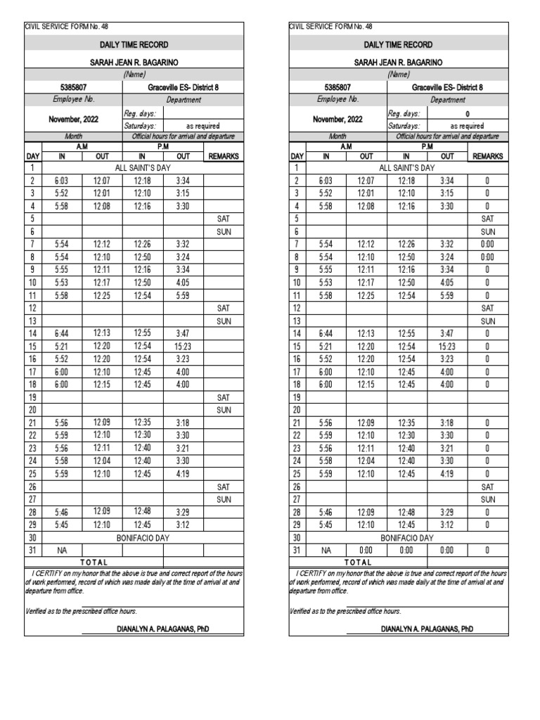 DTR Blank November 2022 | PDF