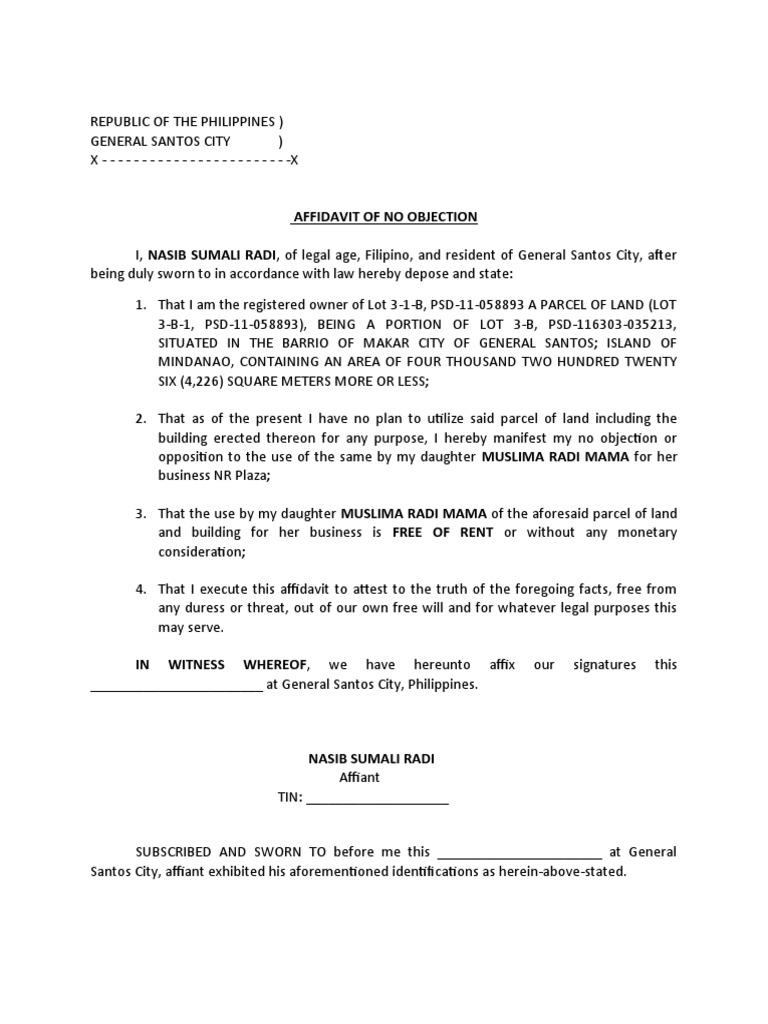 Affidavvit of No Objection | PDF