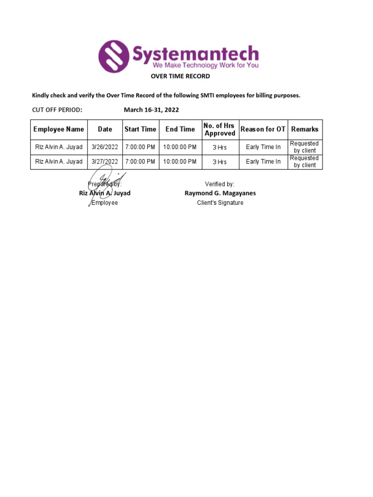 DTR - OTR (DECEMBER 16-31 2021) .XLSX - OT | PDF