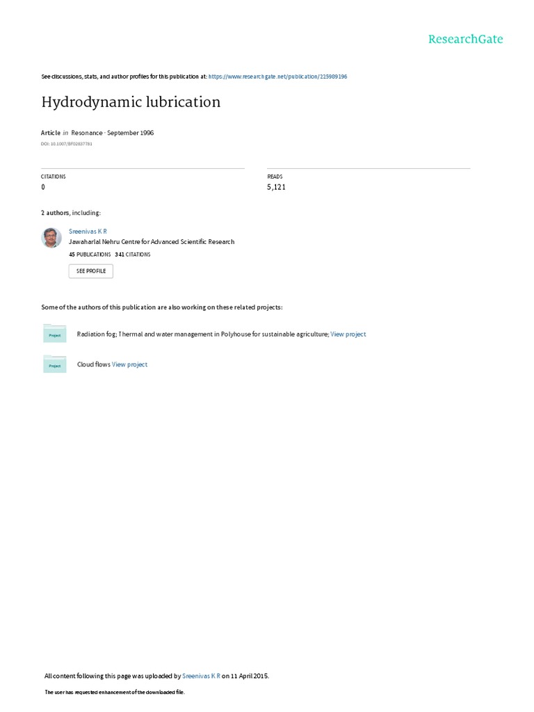 Hydrodynamic Lubrication Explained | PDF | Friction | Force