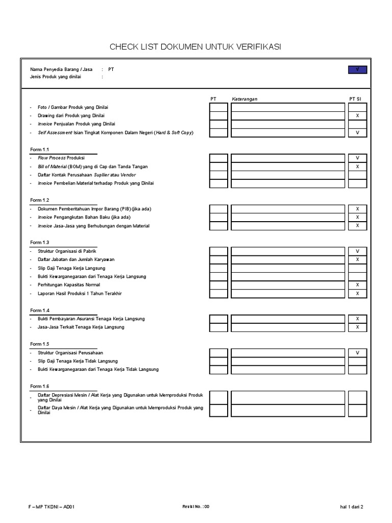 CEKLIST DOKUMEN VERIFIKASI | PDF