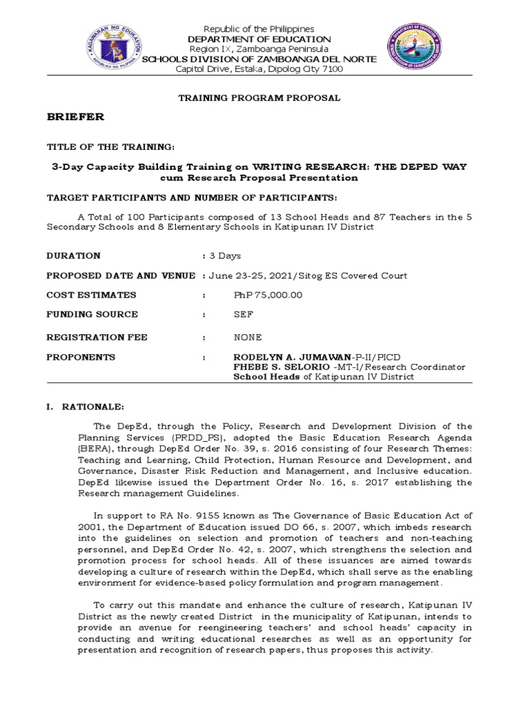 Proposal Research Training Sample | PDF | Personal Computers