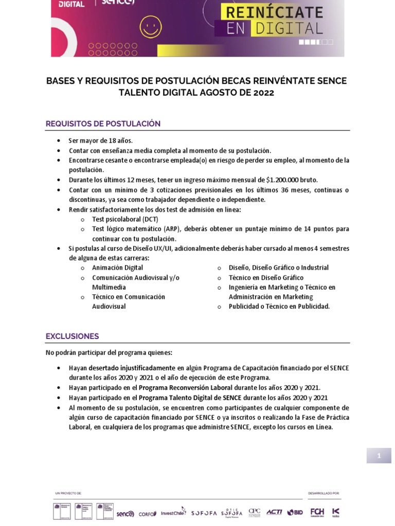 Requisitos Becas Reinvéntate SENCE 2022 | PDF | Crecimiento personal y profesional