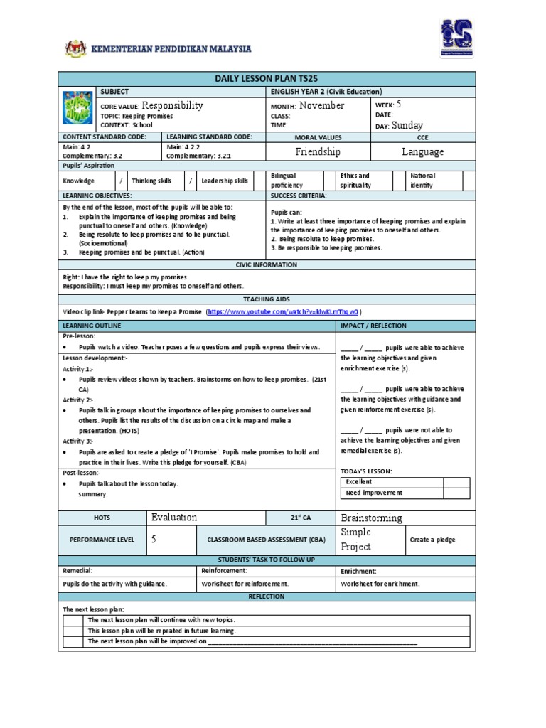 Year 2 Civic Education Lesson Plan | PDF | Lesson Plan | Change