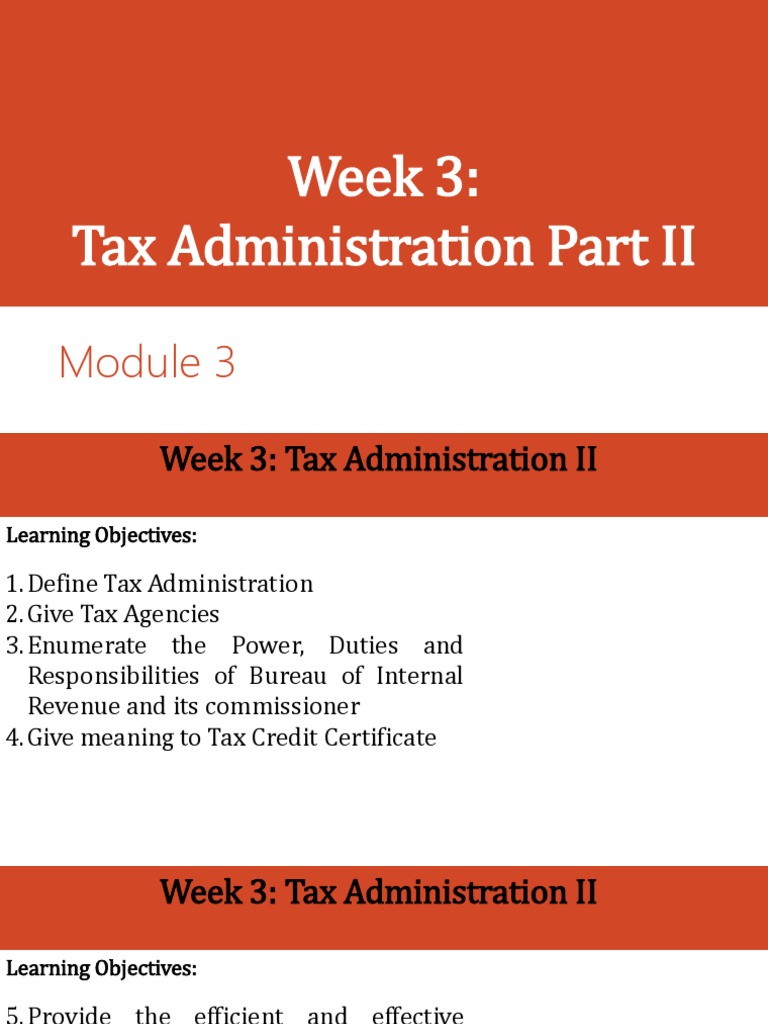W3 Module 3 PPT Tax Administration Part II | PDF | Taxes | Taxpayer