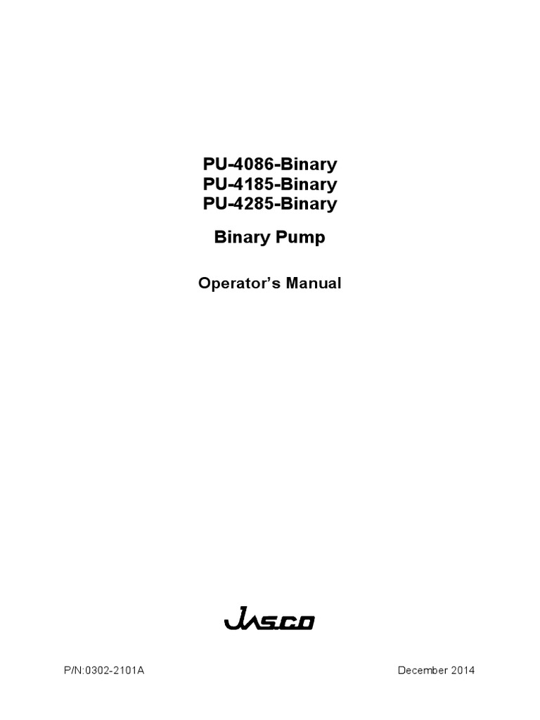 PU-4086-Binary PU-4185-Binary PU-4285-Binary Binary Pump: Operator's Manual | PDF | High ...