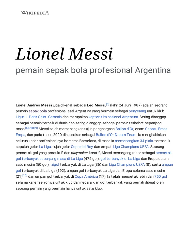 Lionel Messi - Wikipedia Bahasa Indonesia, Ensiklopedia Bebas | PDF ...