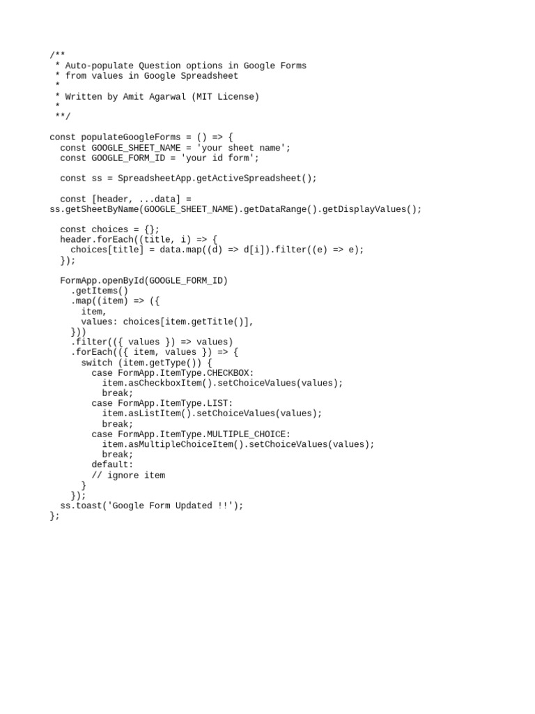 Code Script Excel To Form | PDF