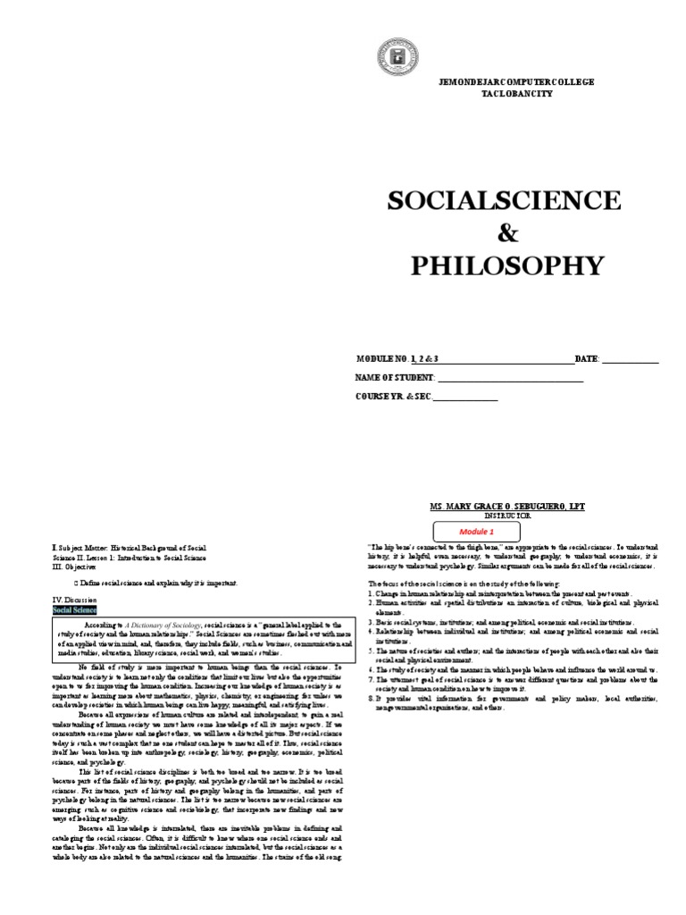 Social Science & Philosophy Module 1-3 | PDF | Social Sciences ...
