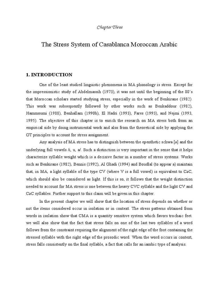Casablanca Moroccan Arabic Stress | PDF | Stress (Linguistics) | Syllable