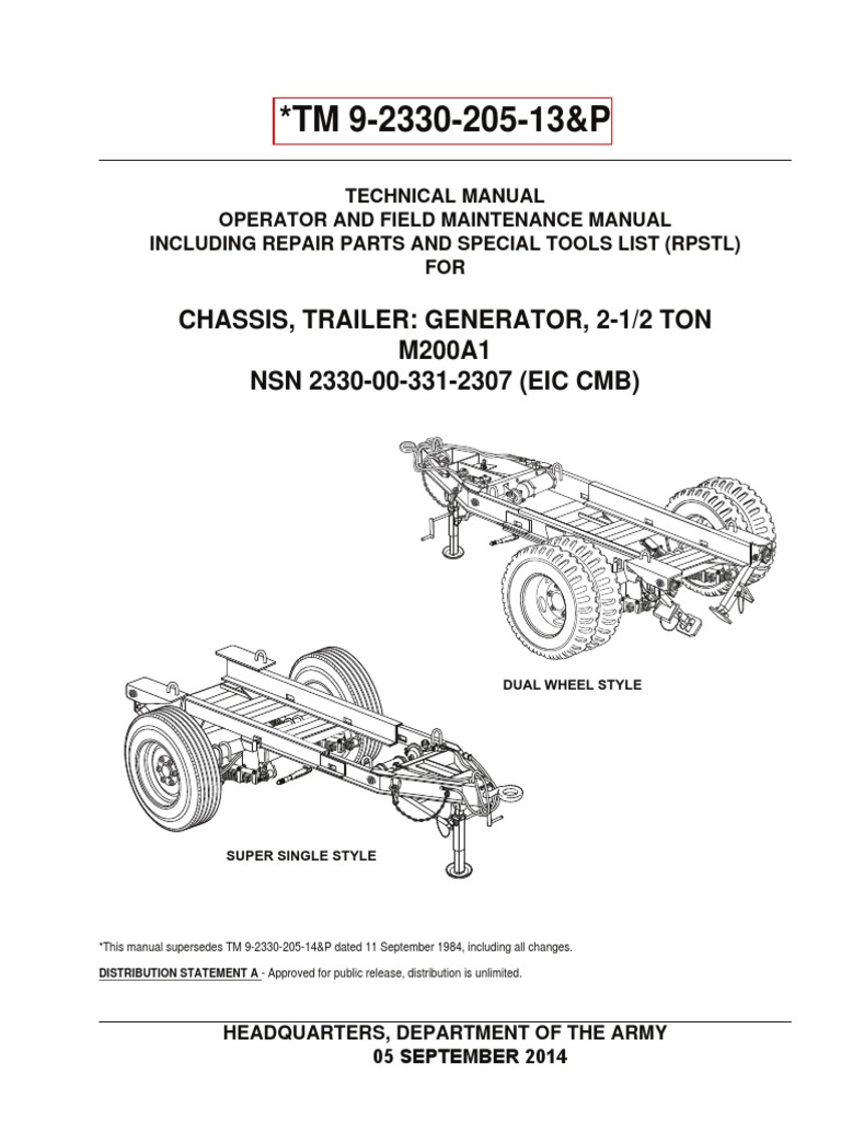 Chassis, Trailer: Generator, 2-1/2 Ton M200A1 NSN 2330-00-331-2307 (EIC CMB) | PDF | Trailer ...