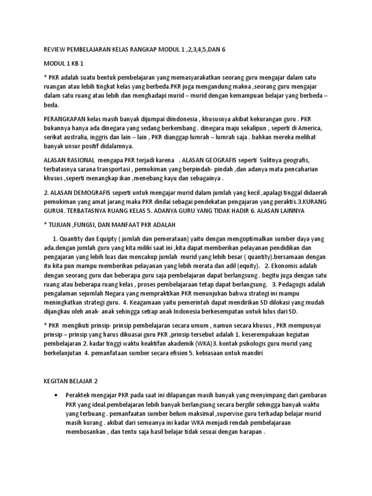 REVIEW PEMBELAJARAN KELAS RANGKAP MODUL 1,2,3,4,5, Dan 6 | PDF