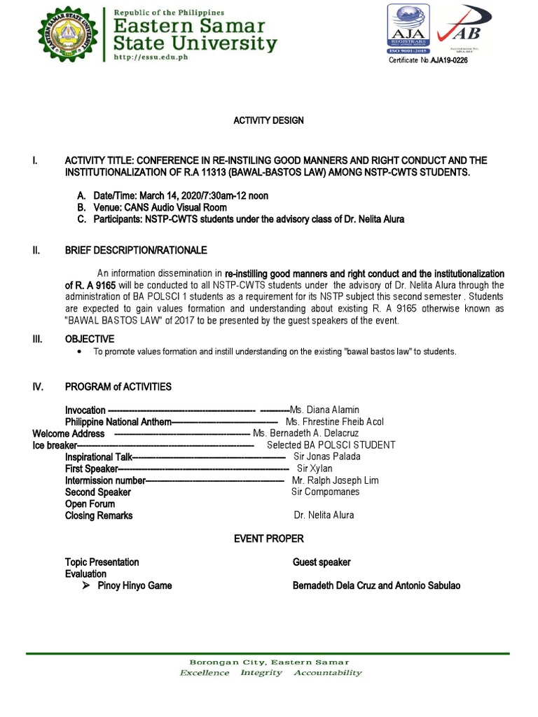 NSTP Original Activity Design | PDF | Traffic Collision | Driving