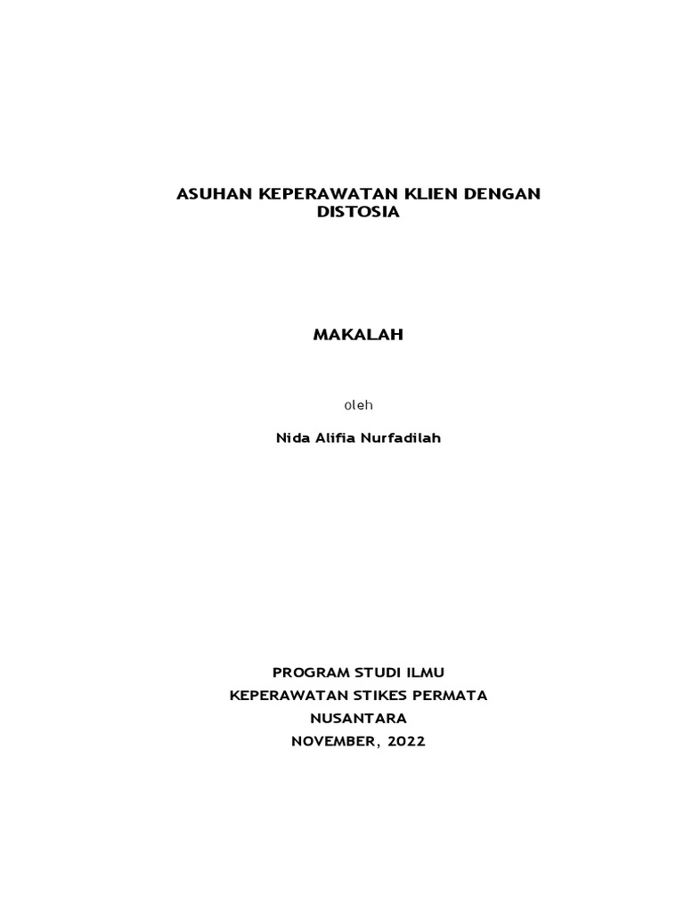Asuhan Keperawatan Distosia | PDF | Self-Improvement | Wellness