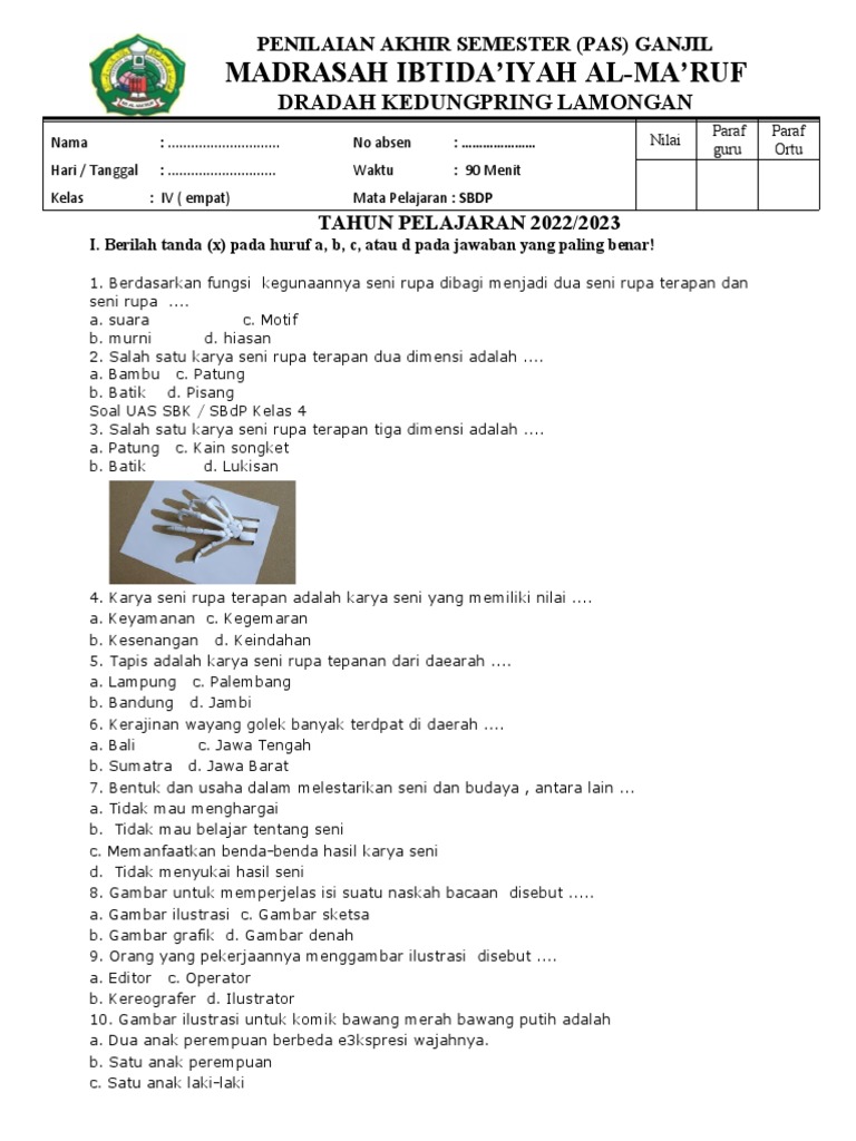 Soal PAS SBDP Kelas IV Semester 1 | PDF