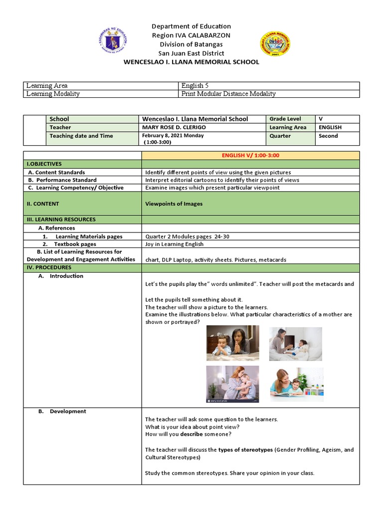 1st COT Detailed | PDF | Stereotypes | Learning
