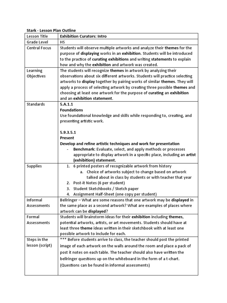 Exhibition Curators Lesson | PDF | Lesson Plan | Cognition
