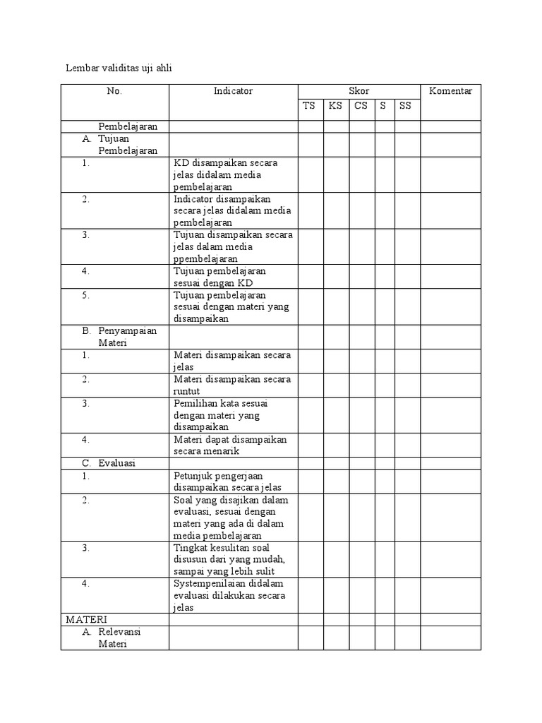 Lembar Validitas Uji Ahli Instrumen | PDF | Karier & Perkembangan